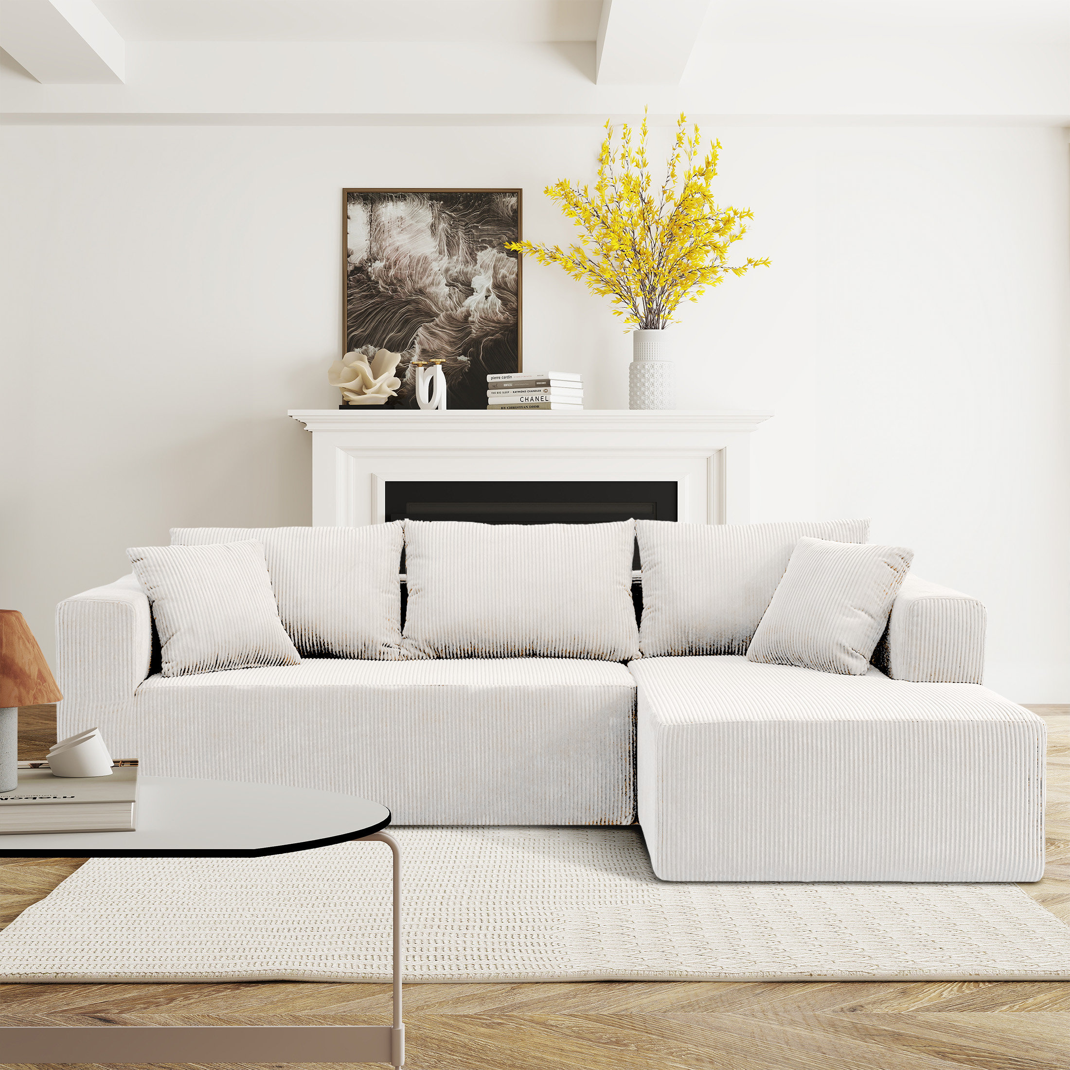 Latitude Run® 107" L-Shaped Sofa Couch, Modular Sectional Living Room Sofa Set,Corduroy,No ...